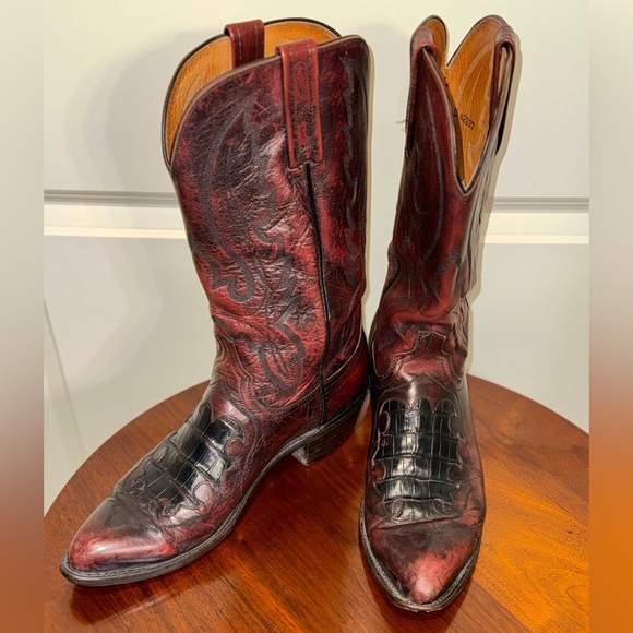 Lucchese | Shoes | Lucchese Black Cherry Alligator Inlay Western Boot ...